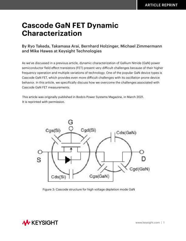 Cascode GaN FET Dynamic Characterization PDF Asset Page | Keysight
